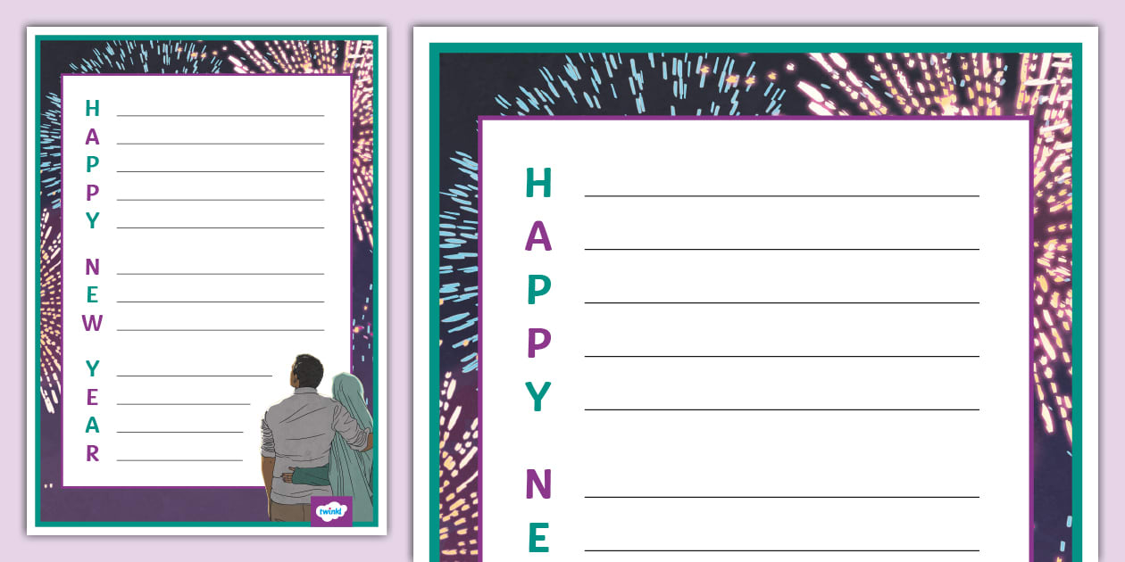 Happy New Year Acrostic Poem Template KS2 (teacher made)