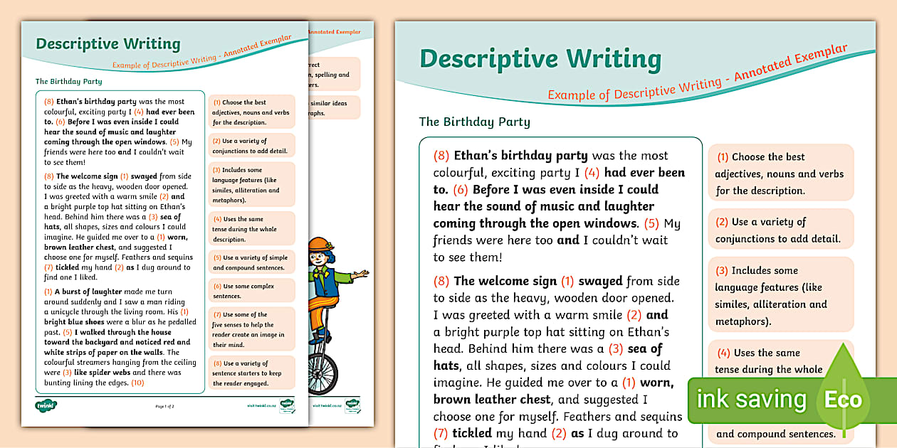 Level 2 Descriptive Writing - Annotated Exemplar - Twinkl