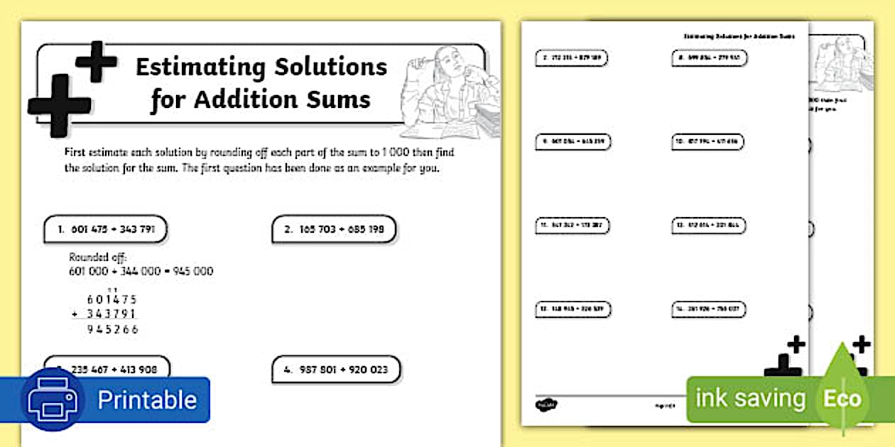 Estimating Solutions for Addition Sums Activity Sheet