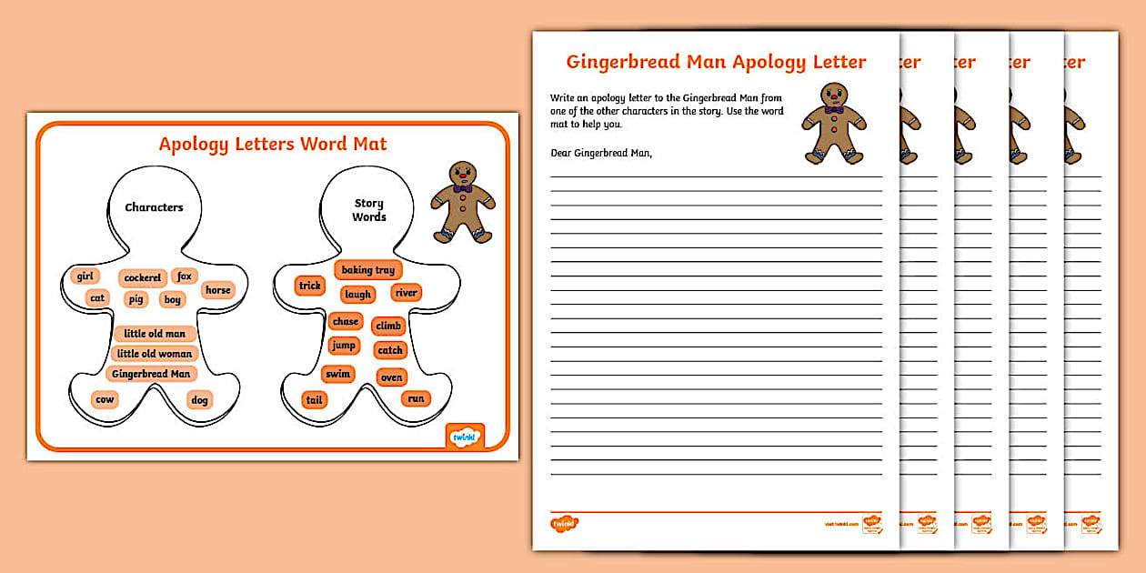 Gingerbread Man Apology Letter Activity - Twinkl - KS1