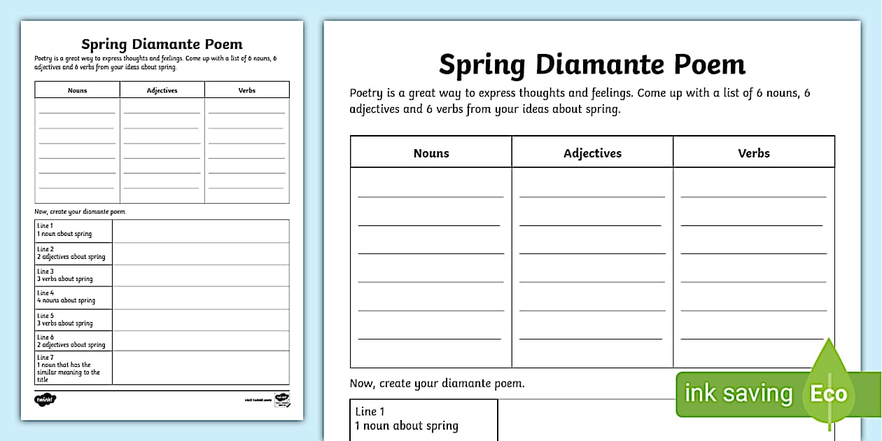 Spring Diamante Poem (teacher made) - Twinkl