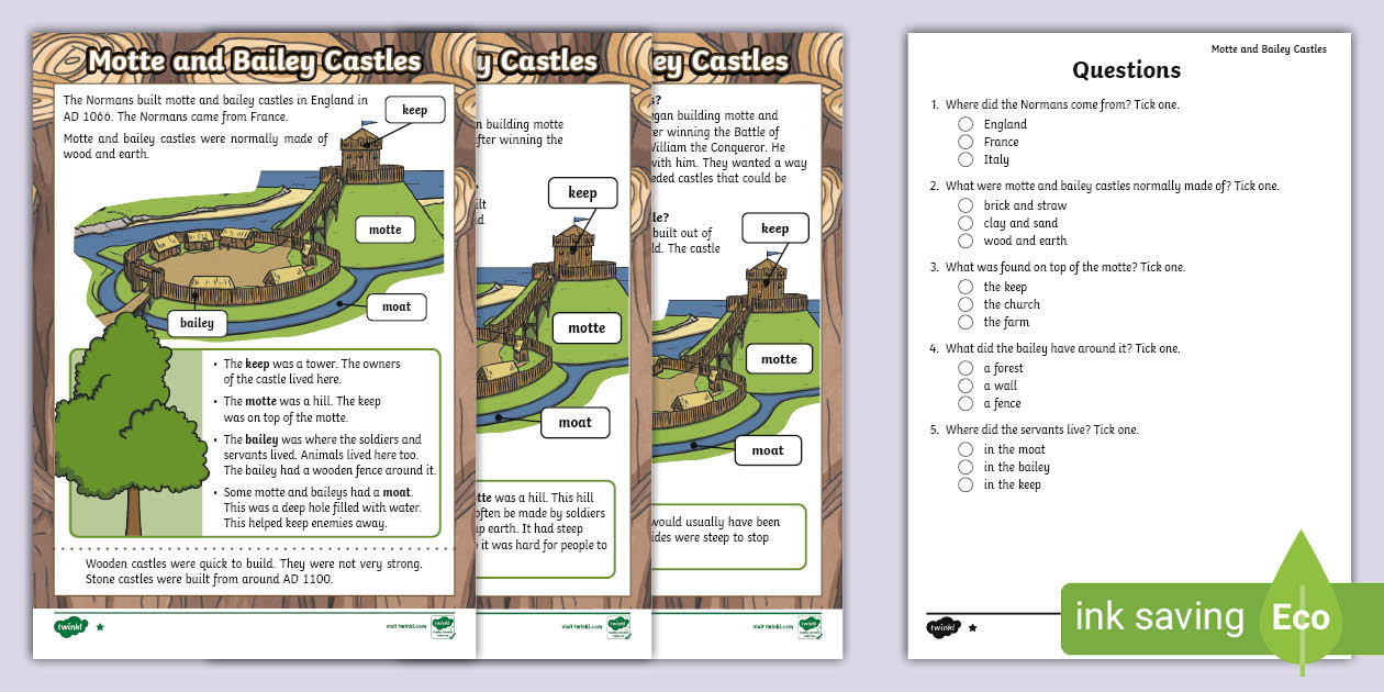 KS1 Motte and Bailey Castles Reading Comprehension