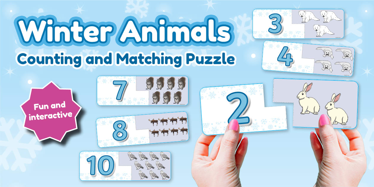 Winter Animals Counting and Matching Puzzle