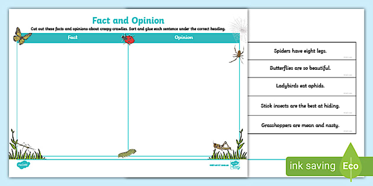 Fact and Opinion Cut and paste sorting activity years 1- 2