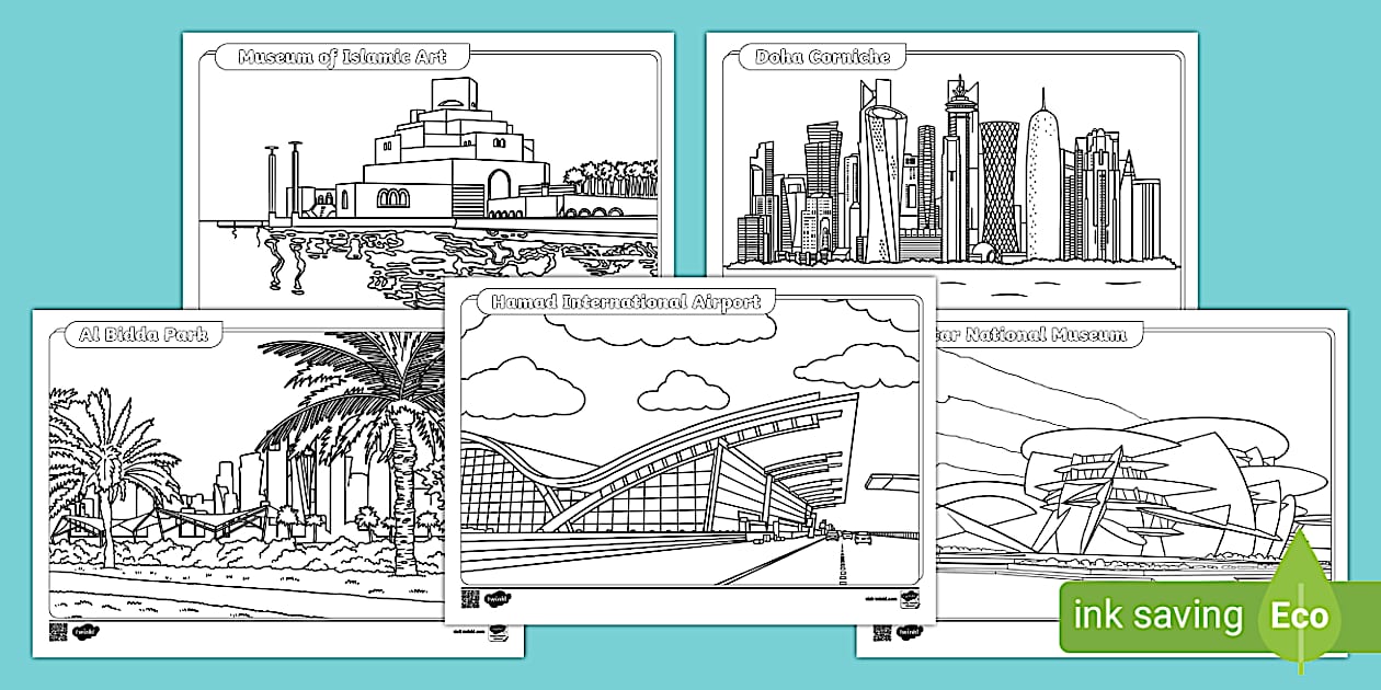 Places in Doha Colouring Pages (teacher made) - Twinkl