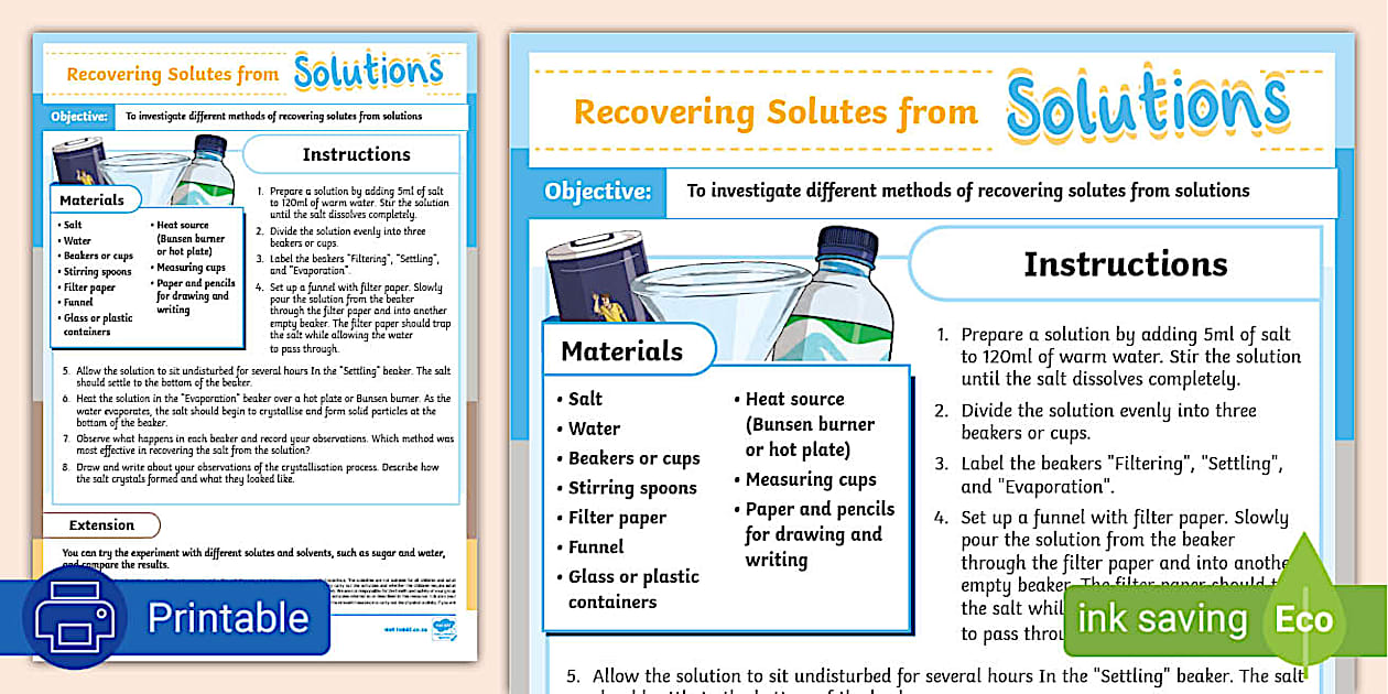 Recovering Solutes from Solutions (teacher made) - Twinkl