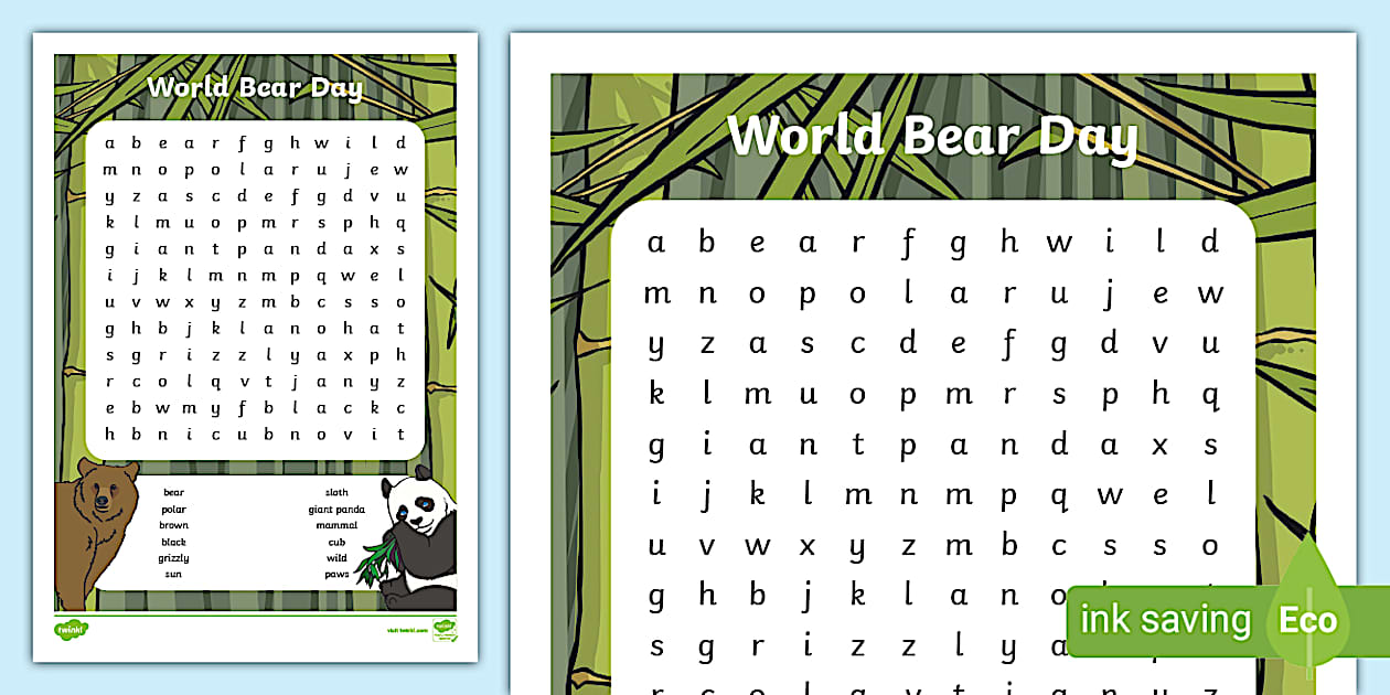 World Bear Day Word Search