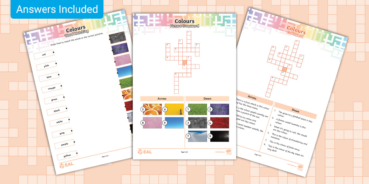 Colours Vocabulary Crosswords for EAL Learners - Twinkl