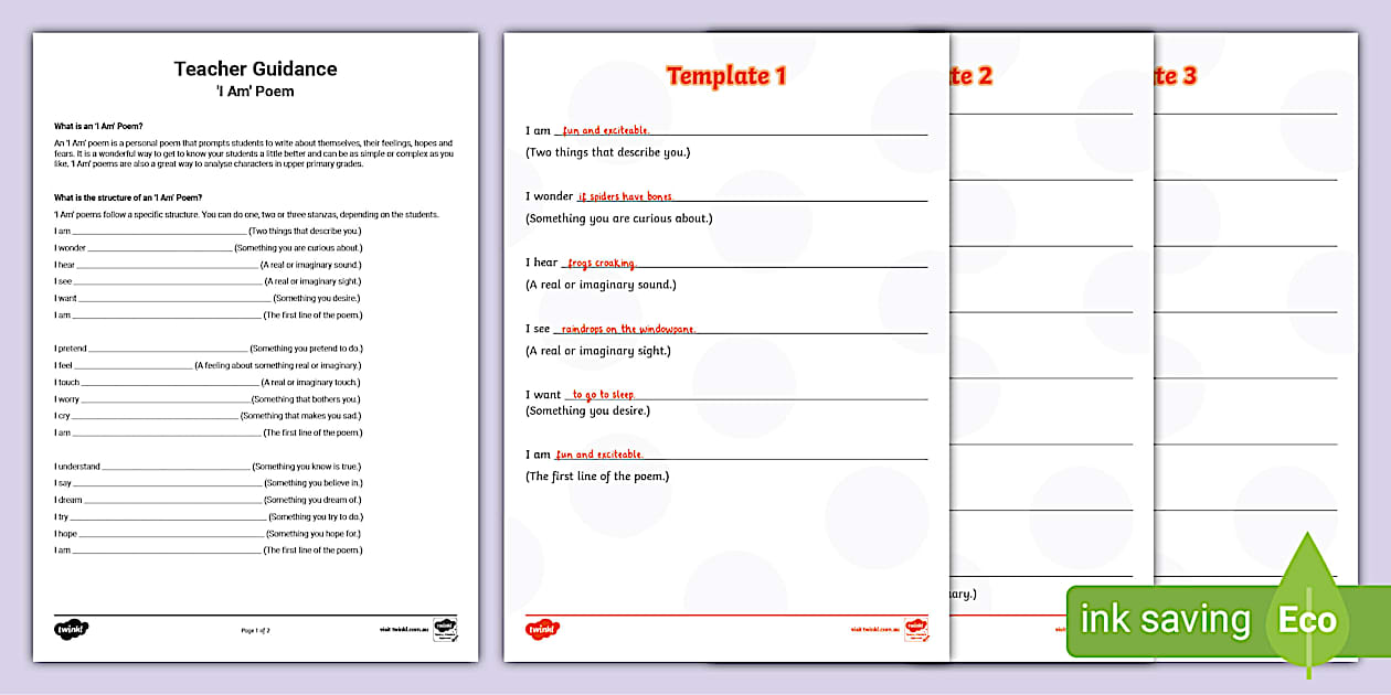 I Am Poem Instructions and Templates (teacher made) - Twinkl
