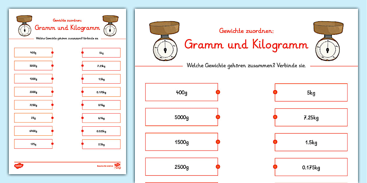 Gewichte zuordnen - Arbeitsblatt (teacher made) - Twinkl