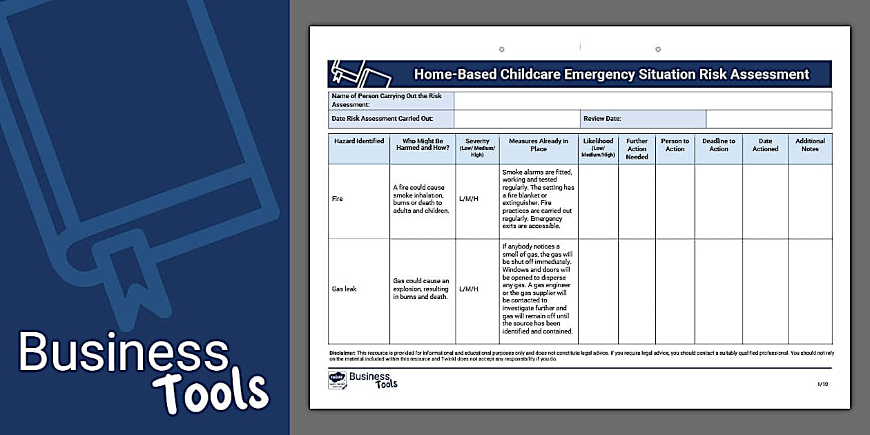 Home-Based Childcare Emergency Situation Risk Assessment Template