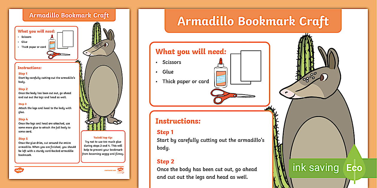 Armadillo Bookmark Craft Activity (Lehrer gemacht) - Twinkl