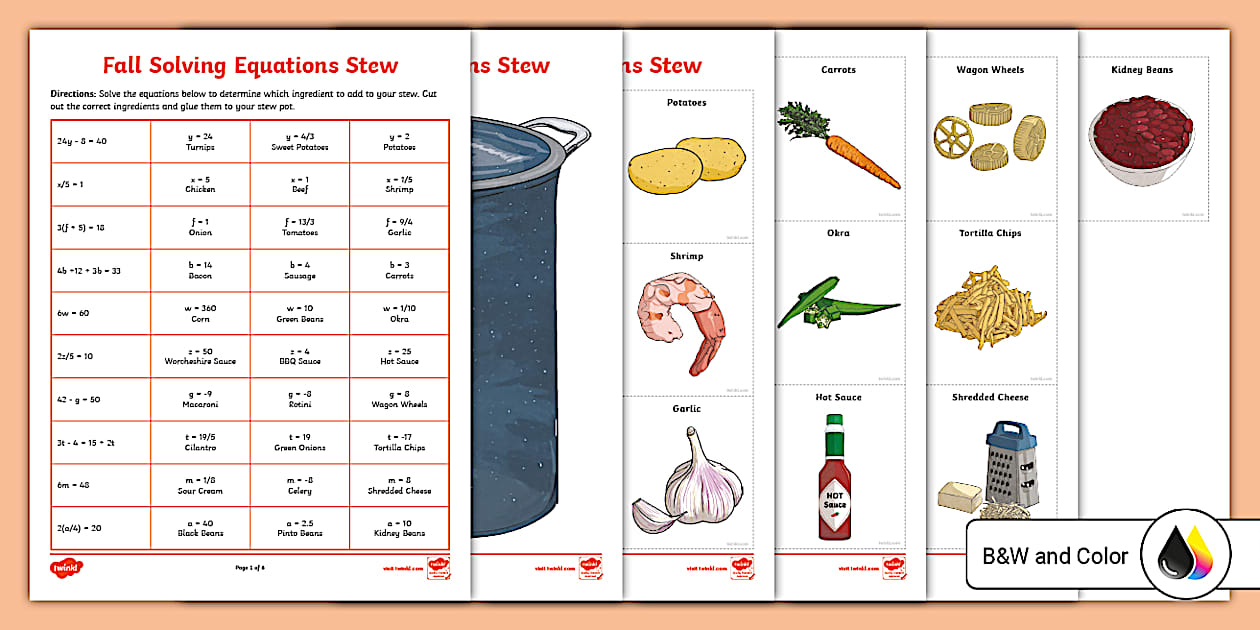 Sixth Grade Fall Solving Equations Stew (Teacher-Made)