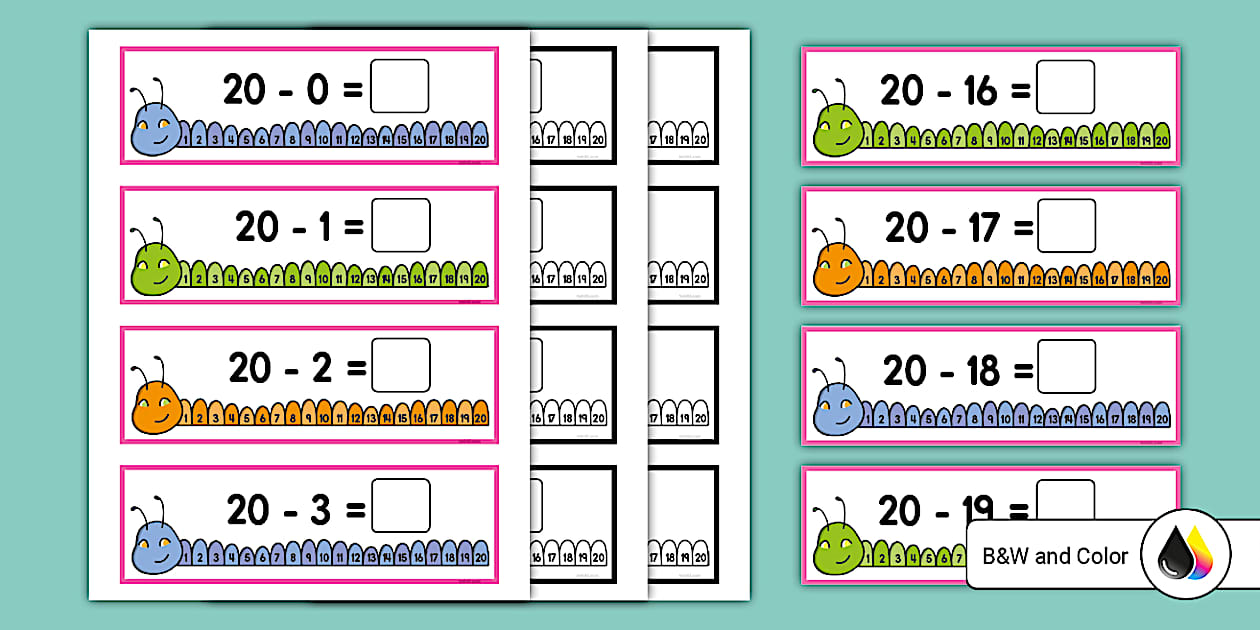 Count Back Caterpillar Cards Subtraction From 20 - Twinkl