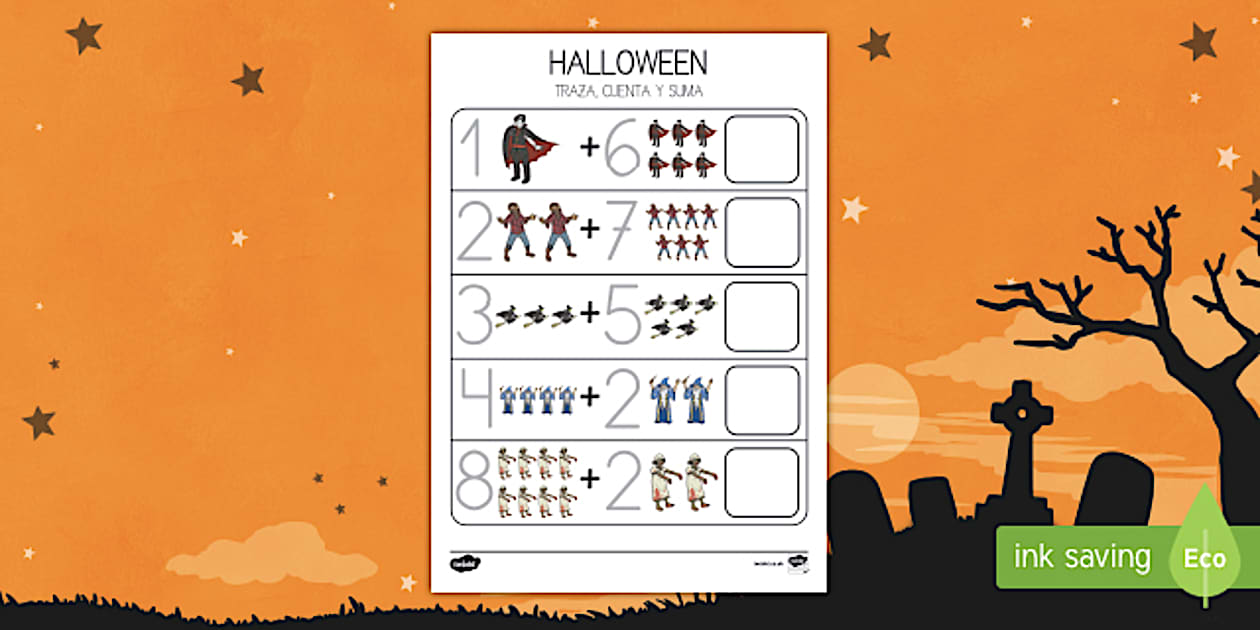 Halloween 0-10 Ficha para contar y sumar - Twinkl