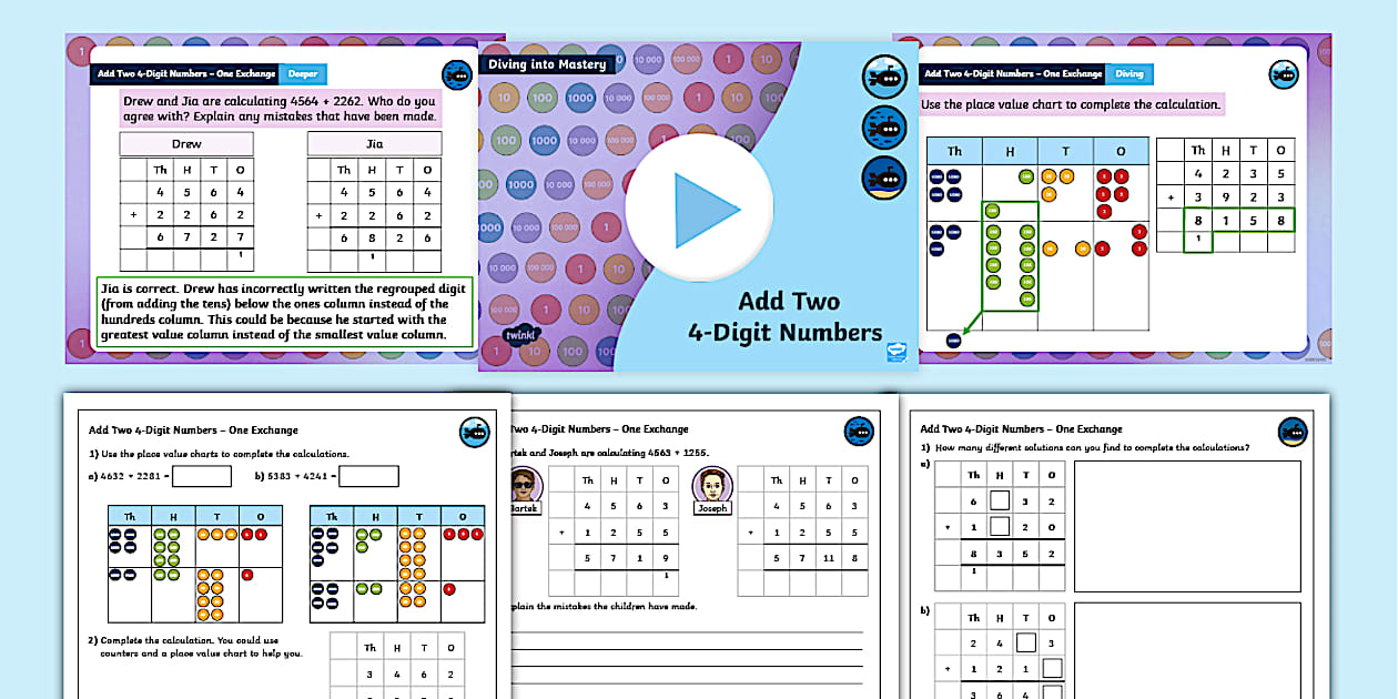 👉 Y4 DiM: Step 3 Add Two 4-Digit Numbers - One Exchange