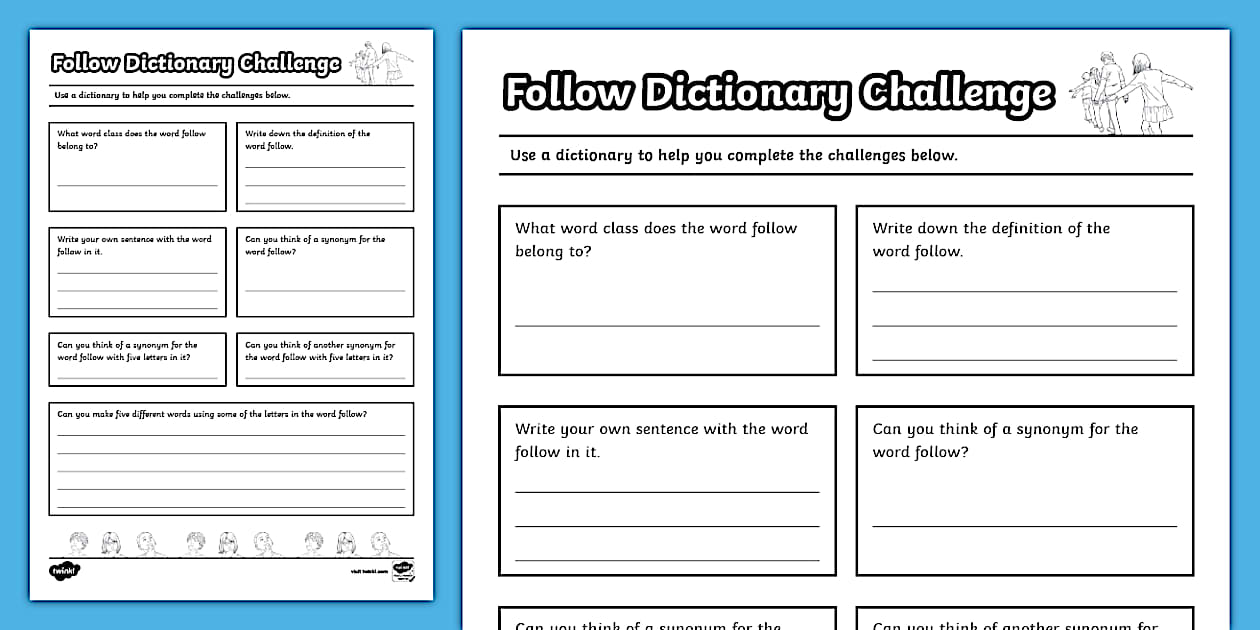Follow (5 Letters) Dictionary Challenge Activity - Twinkl