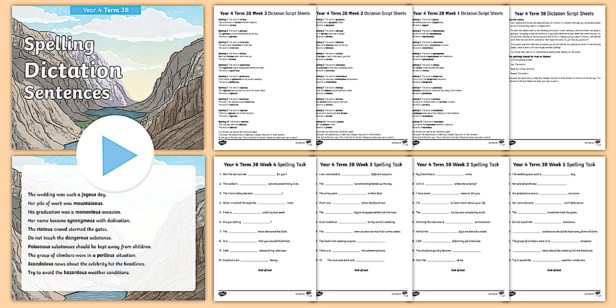 Year 4 Term 3B Spelling Dictation Sentences Activity Pack