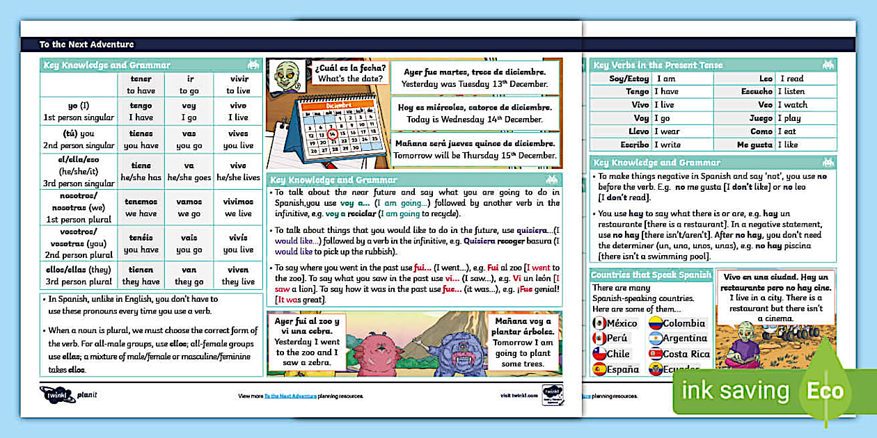 👉 Spanish Knowledge Organiser: To the Next Adventure Year 6