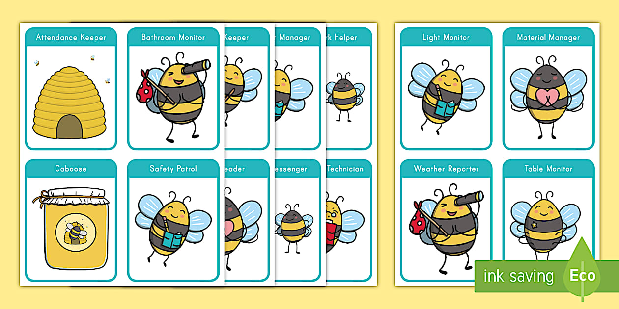 Editable Bees Classroom Jobs Rectangle Cards (teacher made)
