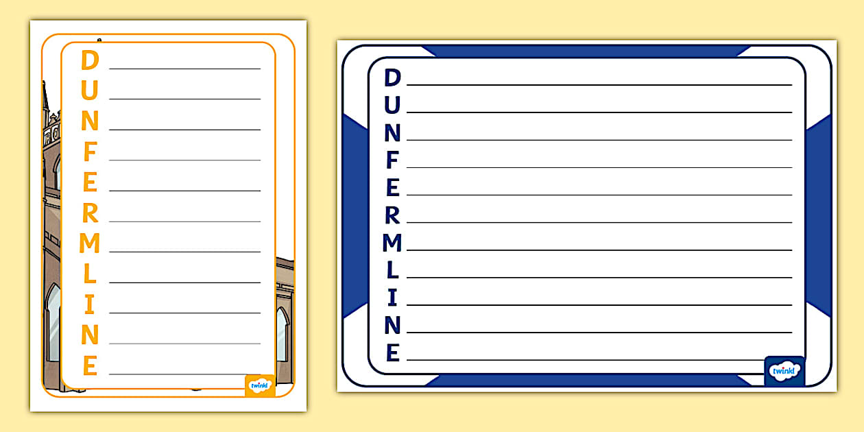 Dunfermline Acrostic Poem Activity Sheet (Teacher-Made)