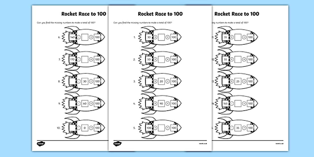 Editable Rocket Race to 100 Worksheet (professor feito)