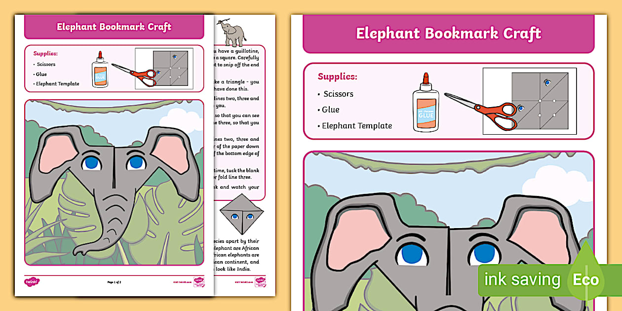 Elephant Bookmark Craft - Twinkl