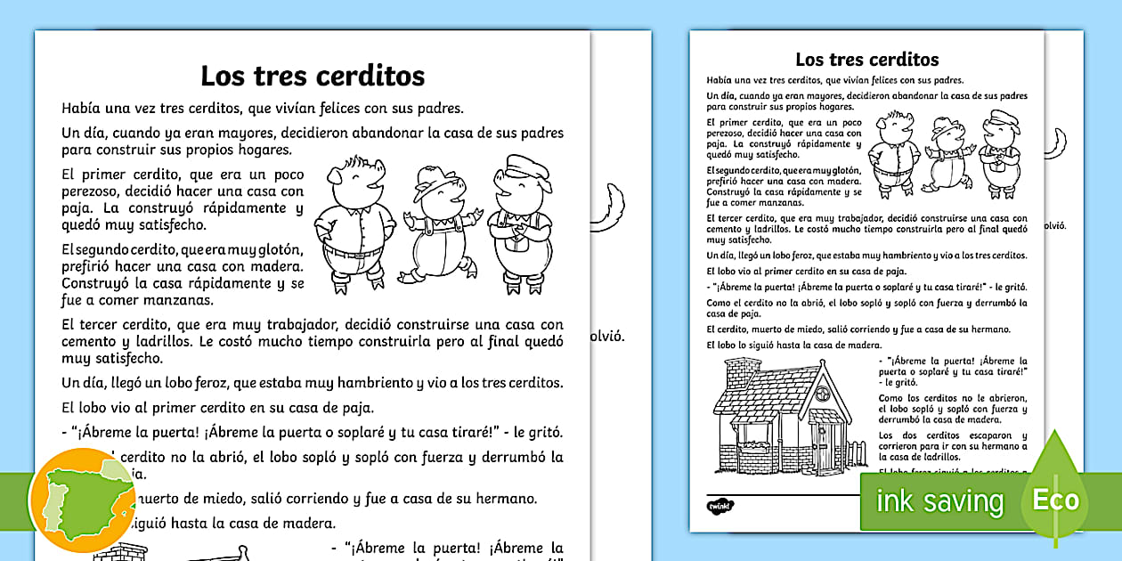 Lectura: cuento de los tres cerditos para imprimir - Twinkl