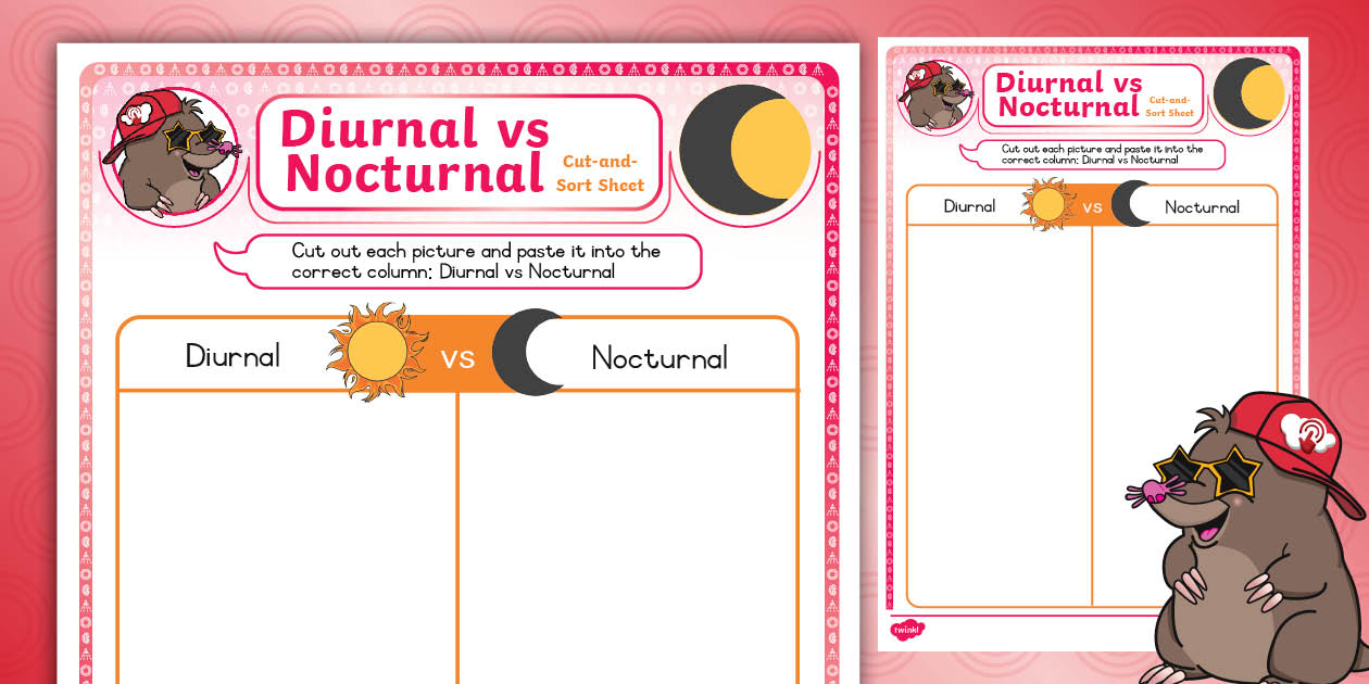 Gr 2: Life Skills: Diurnal vs Nocturnal: Cut and Sort Sheet