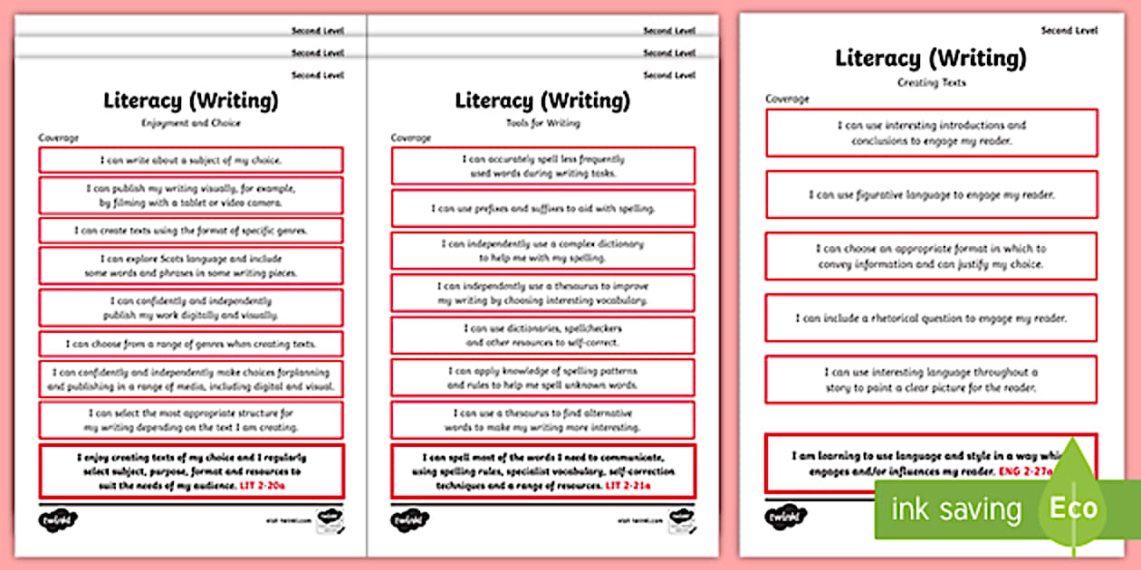 Editable CfE Second Level Literacy and English (Writing) Child-Friendly