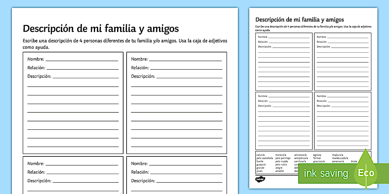 Describe Your Family And Friends Worksheet / Worksheet