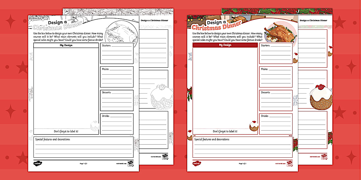 Design a Christmas Dinner Worksheet (teacher made) - Twinkl