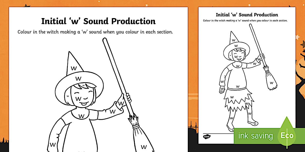 Initial w Sound Production Colouring Sheet (teacher made)