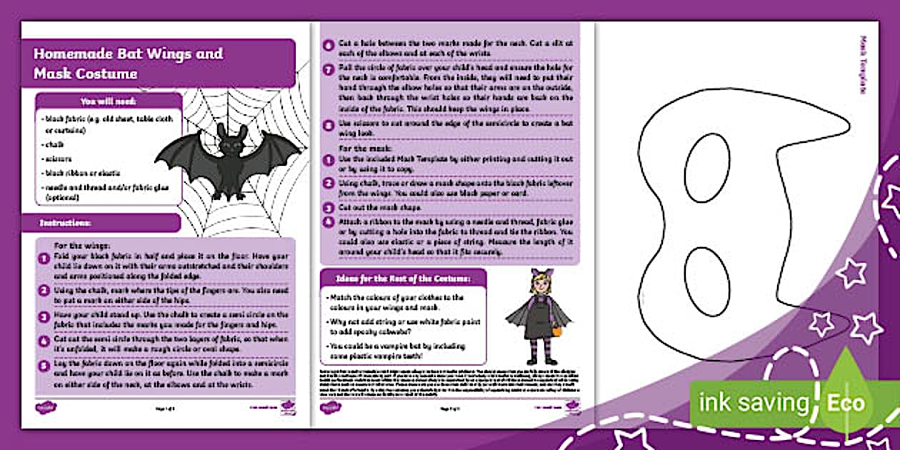 Homemade Wings and Mask Halloween Bat Costume for Kids