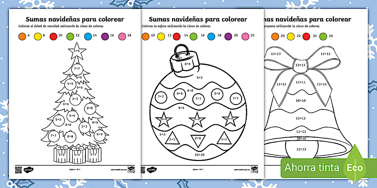 Sumas navideñas para colorear (teacher made) - Twinkl