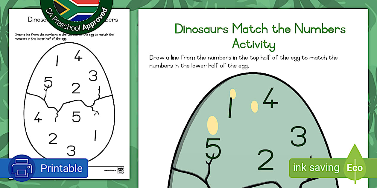 Dinosaurs: Match the Numbers Activity Sheet (Teacher-Made)