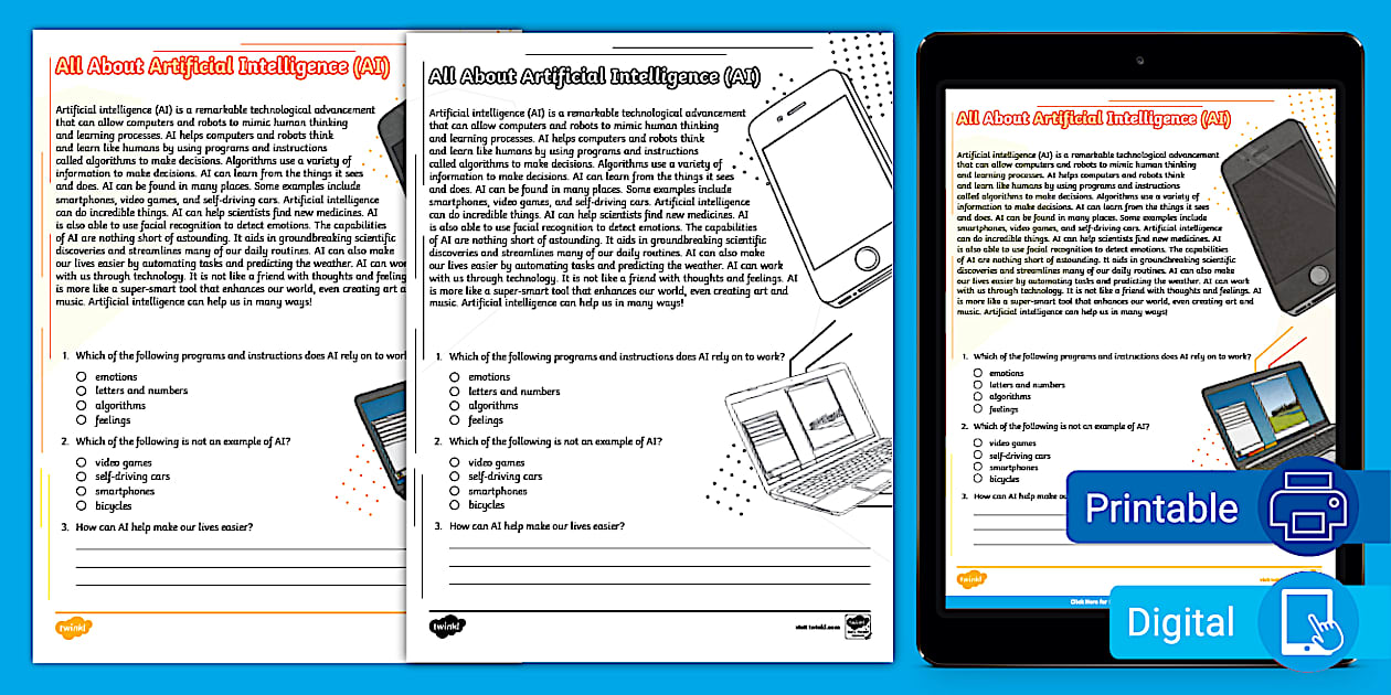 Fifth Grade All About Artificial Intelligence (AI) Reading Passage