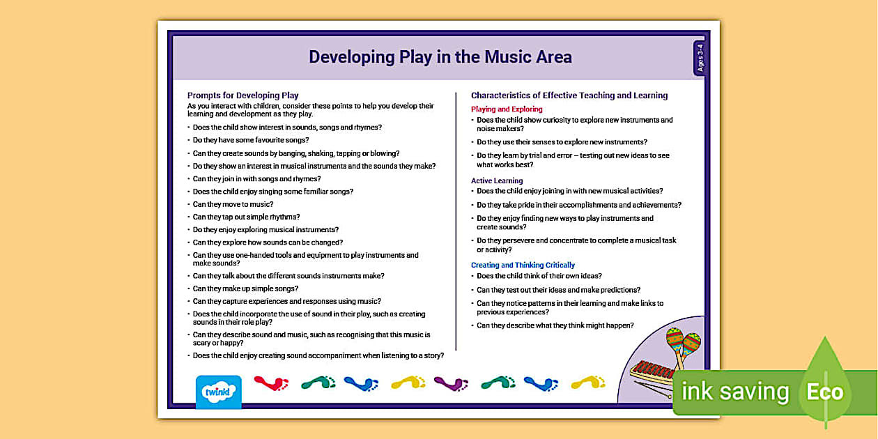 Kindergarten Music Area 3-4 Next Steps Poster