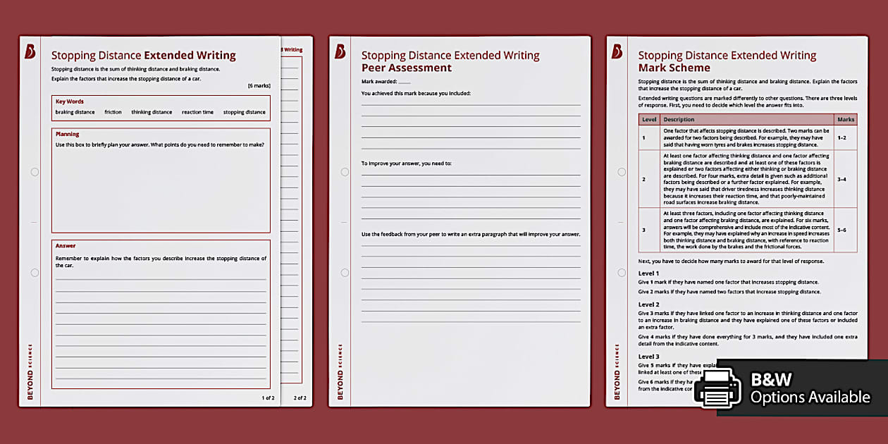 Stopping Distance Extended Writing | Forces | Beyond Science