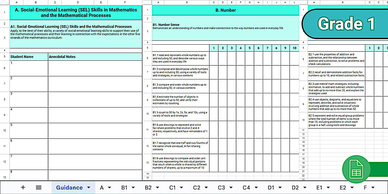 Ontario Primary Grade 1 Math Editable Recording Sheet