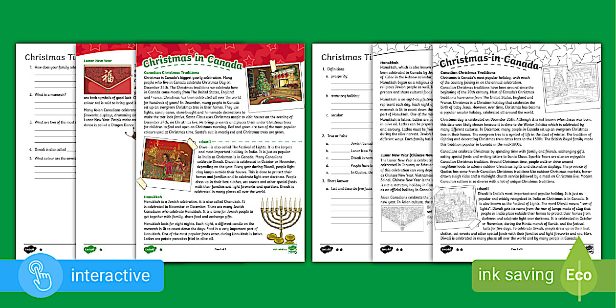 Christmas in Canada Differentiated Reading Comprehension