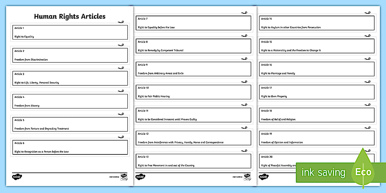 Human Rights Articles Cut-Outs (teacher made) - Twinkl