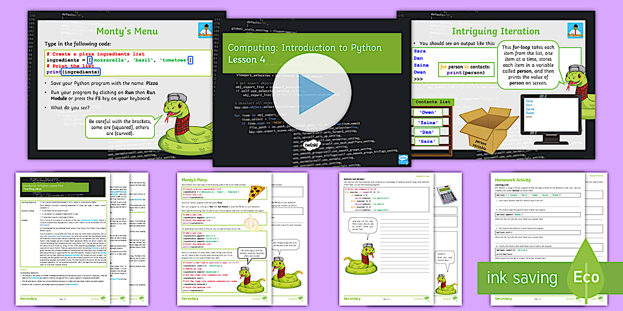 Introduction to Python: Lesson 4 (teacher made) - Twinkl