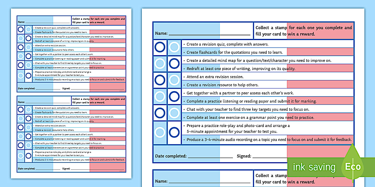 French Revision Loyalty Cards - Twinkl
