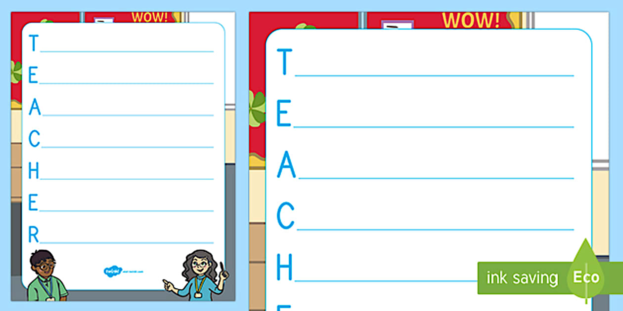 Teacher Acrostic Poem Template for Kids | Twinkl USA
