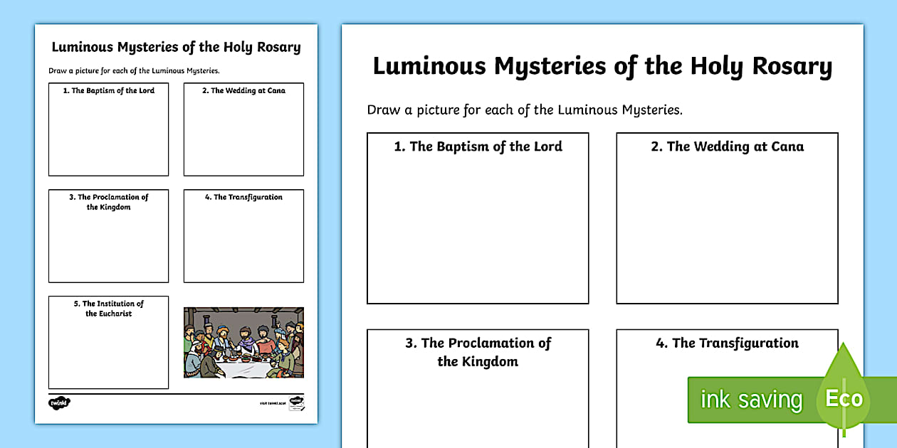 The Luminous Mysteries of the Holy Rosary Worksheet - Twinkl