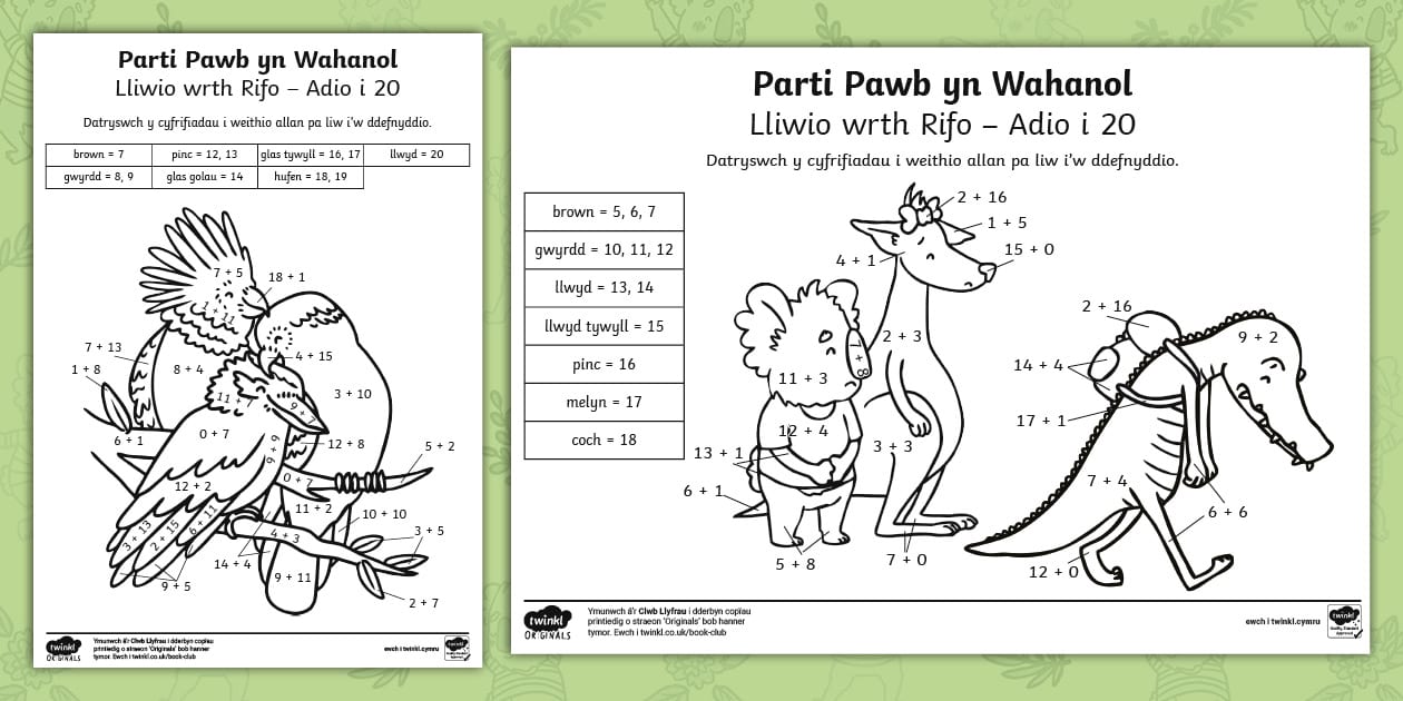 Parti Pawb yn Wahanol: Lliwio wrth Rifo – Adio i 20
