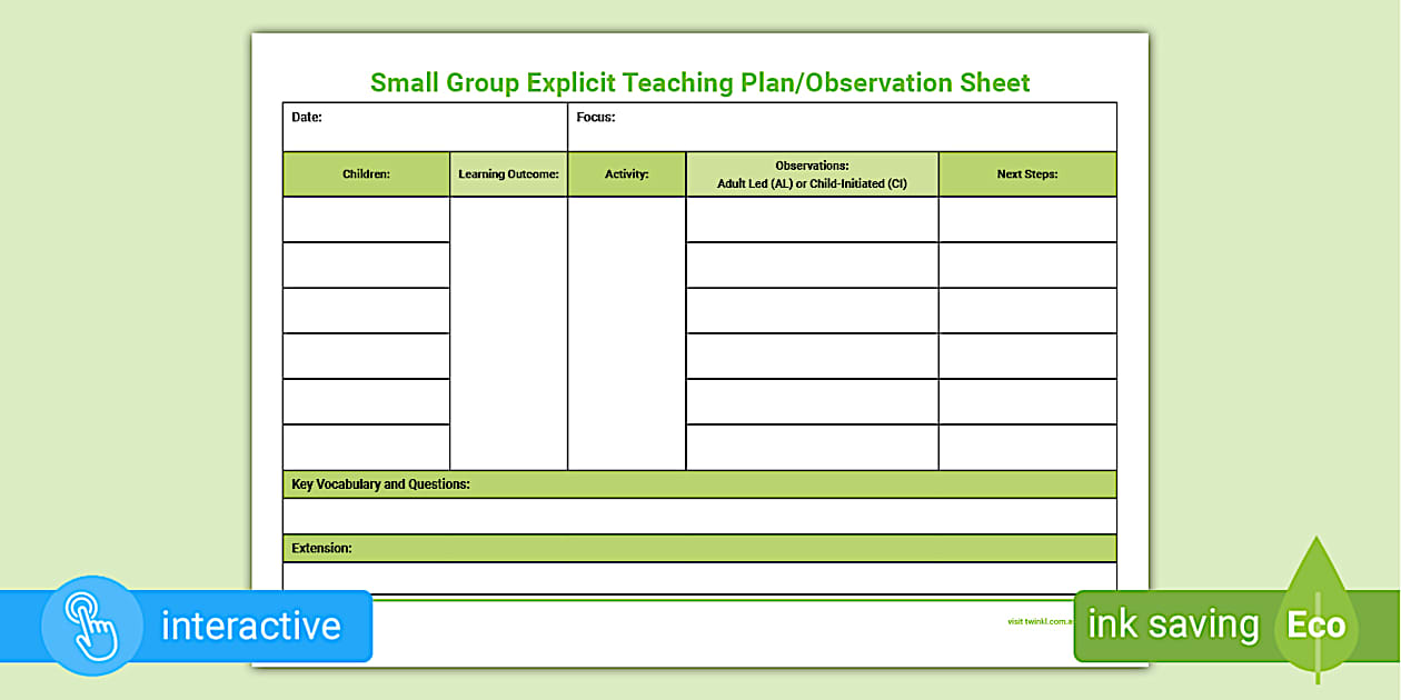 Editable EYLF Small Group Explicit Teaching Planning Template