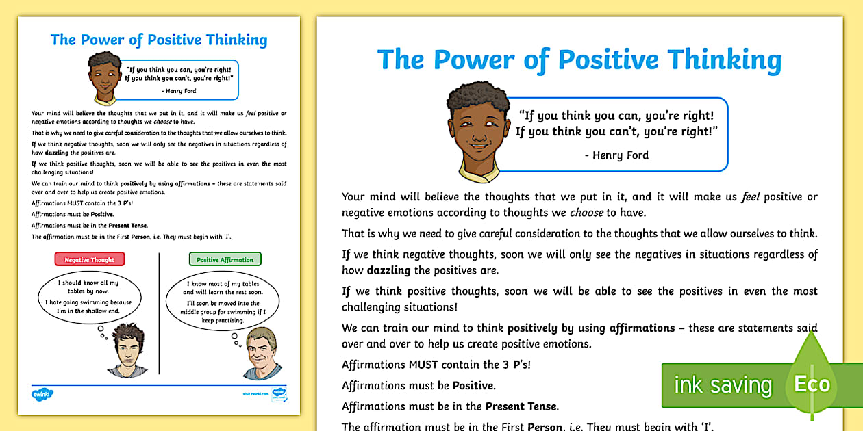 The Power of Positive Thinking Worksheet / Worksheet