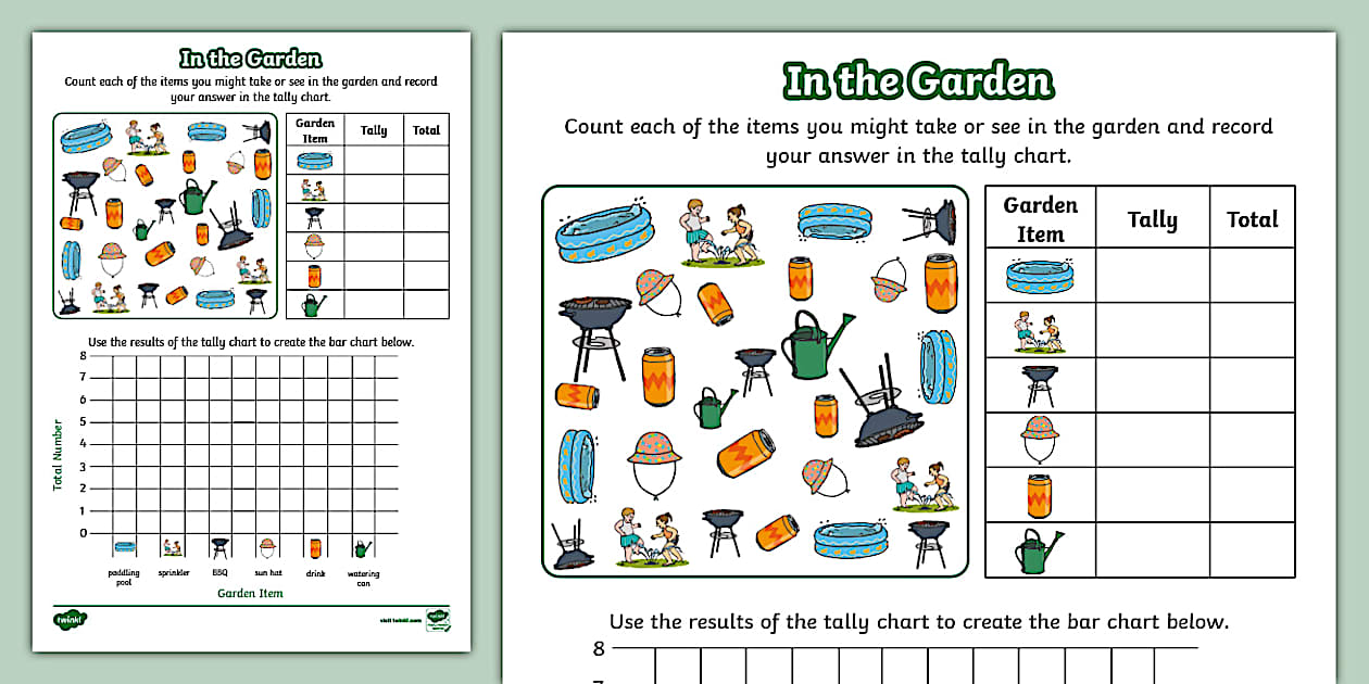 Summer in the Garden Tally and Bar Chart Activity Sheet